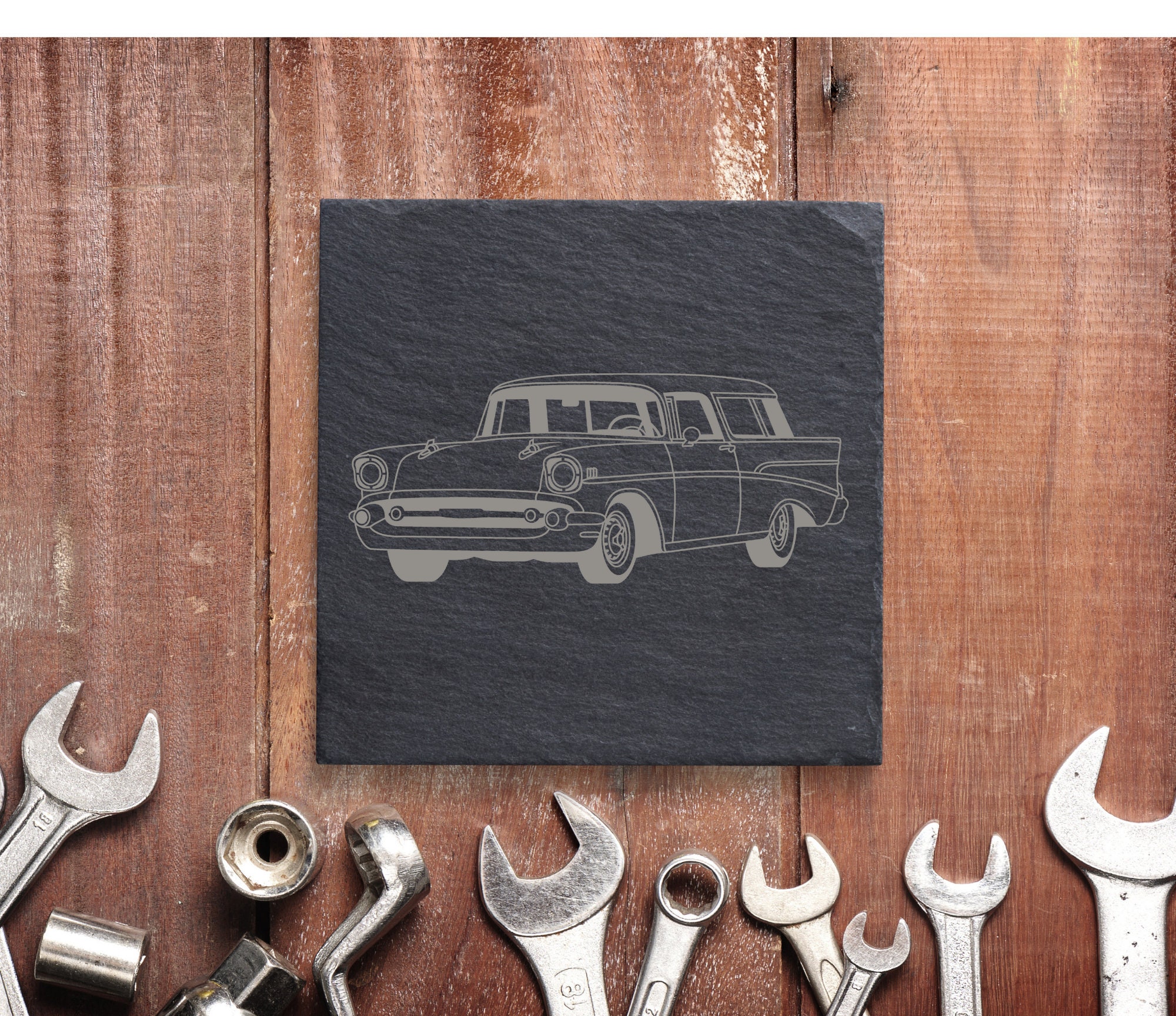 1957 Chevy Nomad Slate Coaster Laser Engraved | Man Cave | Bar Decor ...