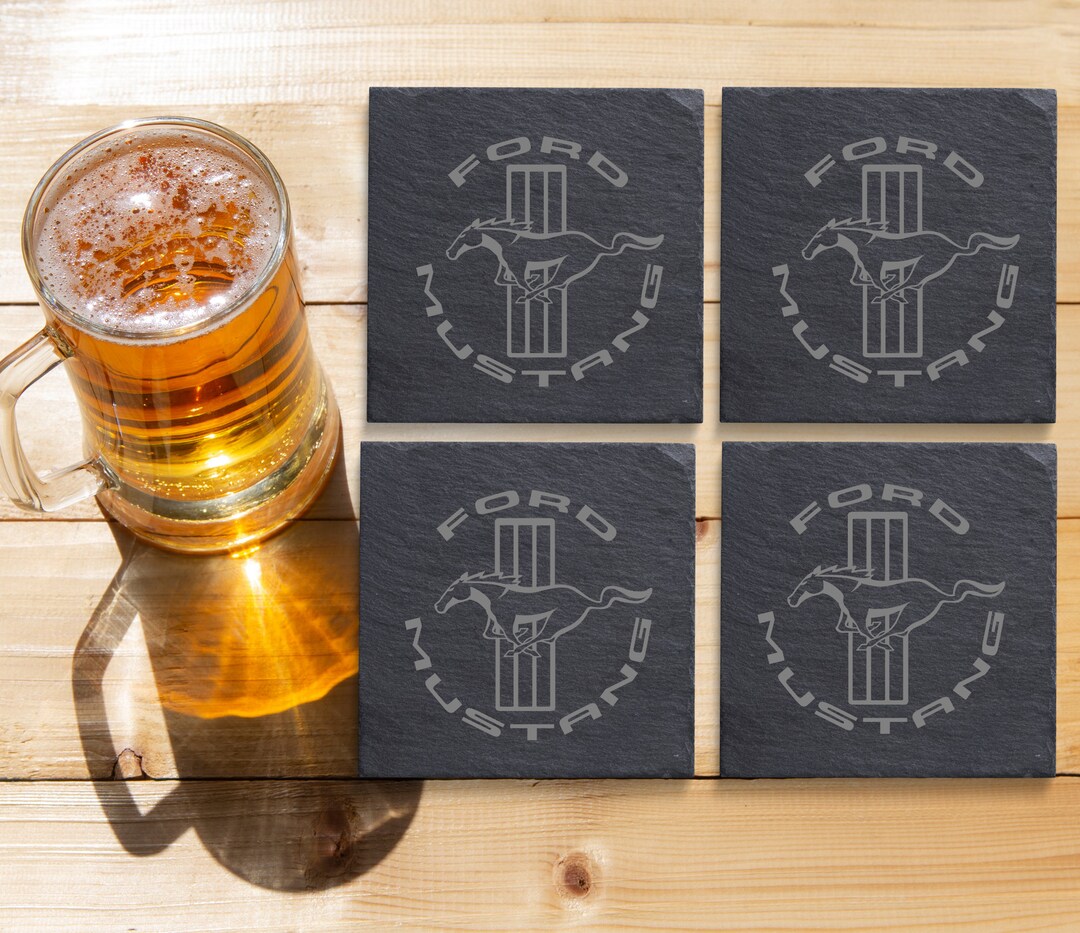 Mustang Logo Slate Coaster Laser Engraved | Man Cave | Bar Decor ...