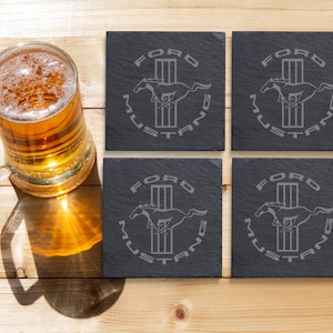 Mustang Logo Slate Coaster Laser Engraved | Man Cave | Bar Decor ...