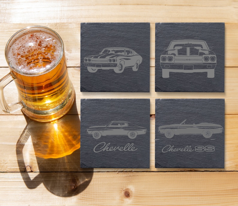 Chevelle Slate Coaster Laser Engraved | Man Cave | Bar Decor | Classic ...