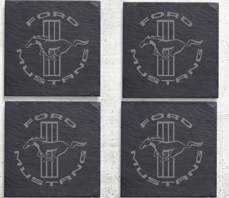 Mustang Logo Slate Coaster Laser Engraved | Man Cave | Bar Decor ...