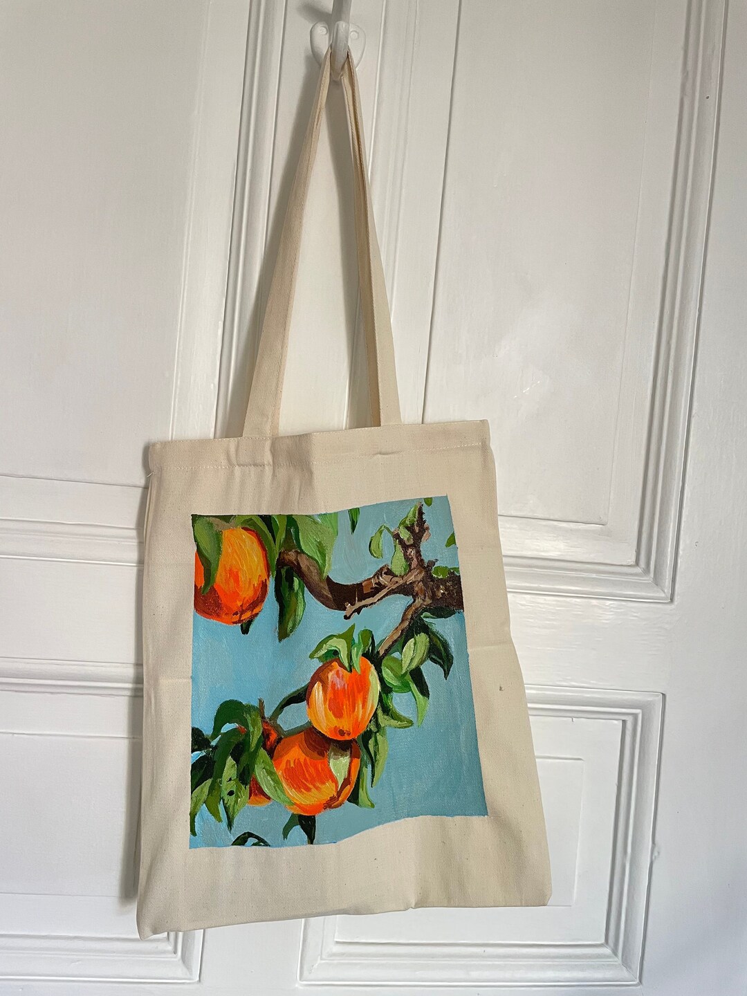 Painted Tote Bag Painted Jute Bag Peaches - Etsy