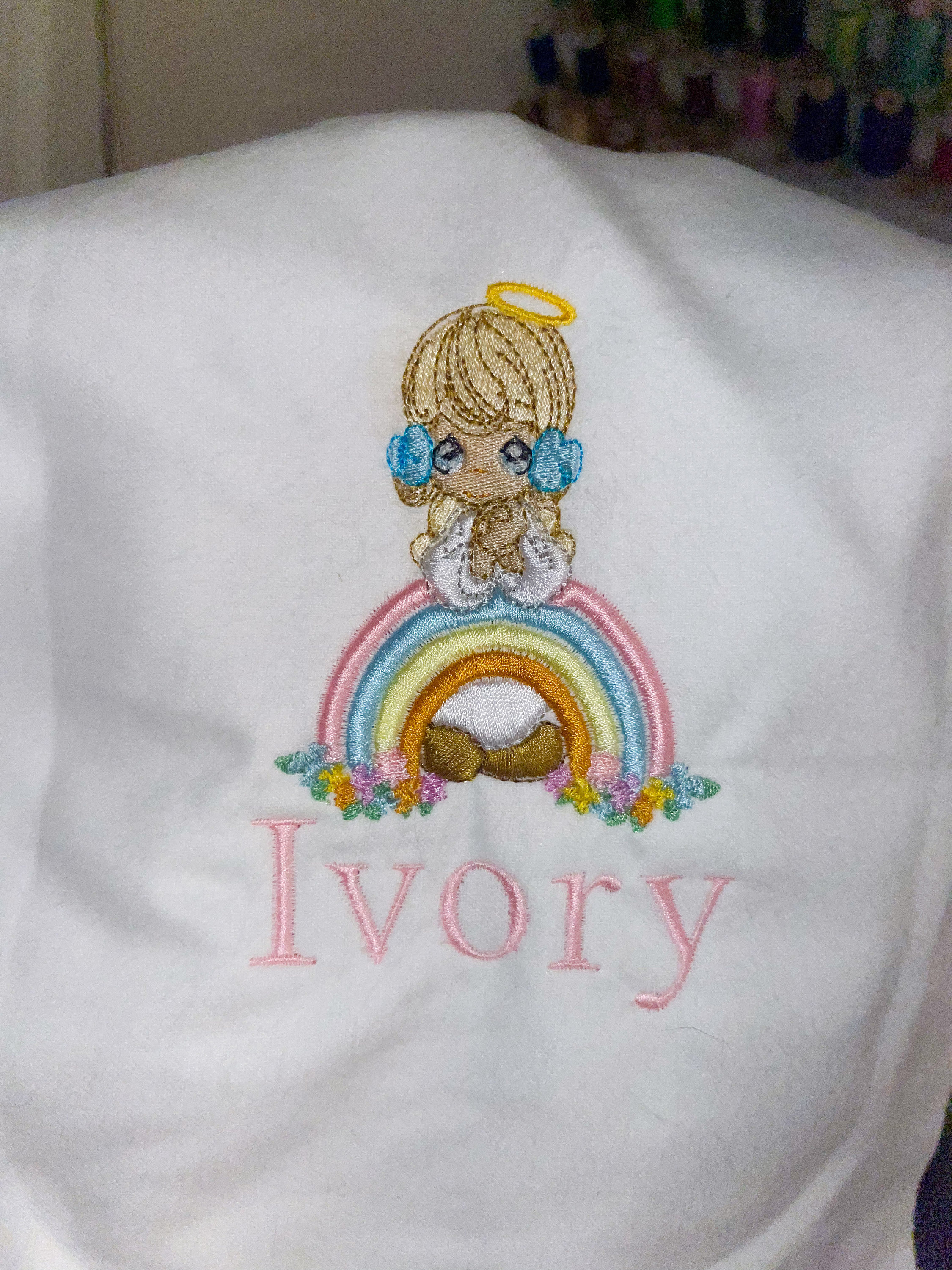 PM Rainbow With Little Girl, Embroidery Design, Blanket or Onsie ...