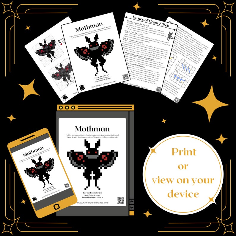 Mothman Cross Stitch Pattern - Beginner Friendly PDF - Cryptid ...