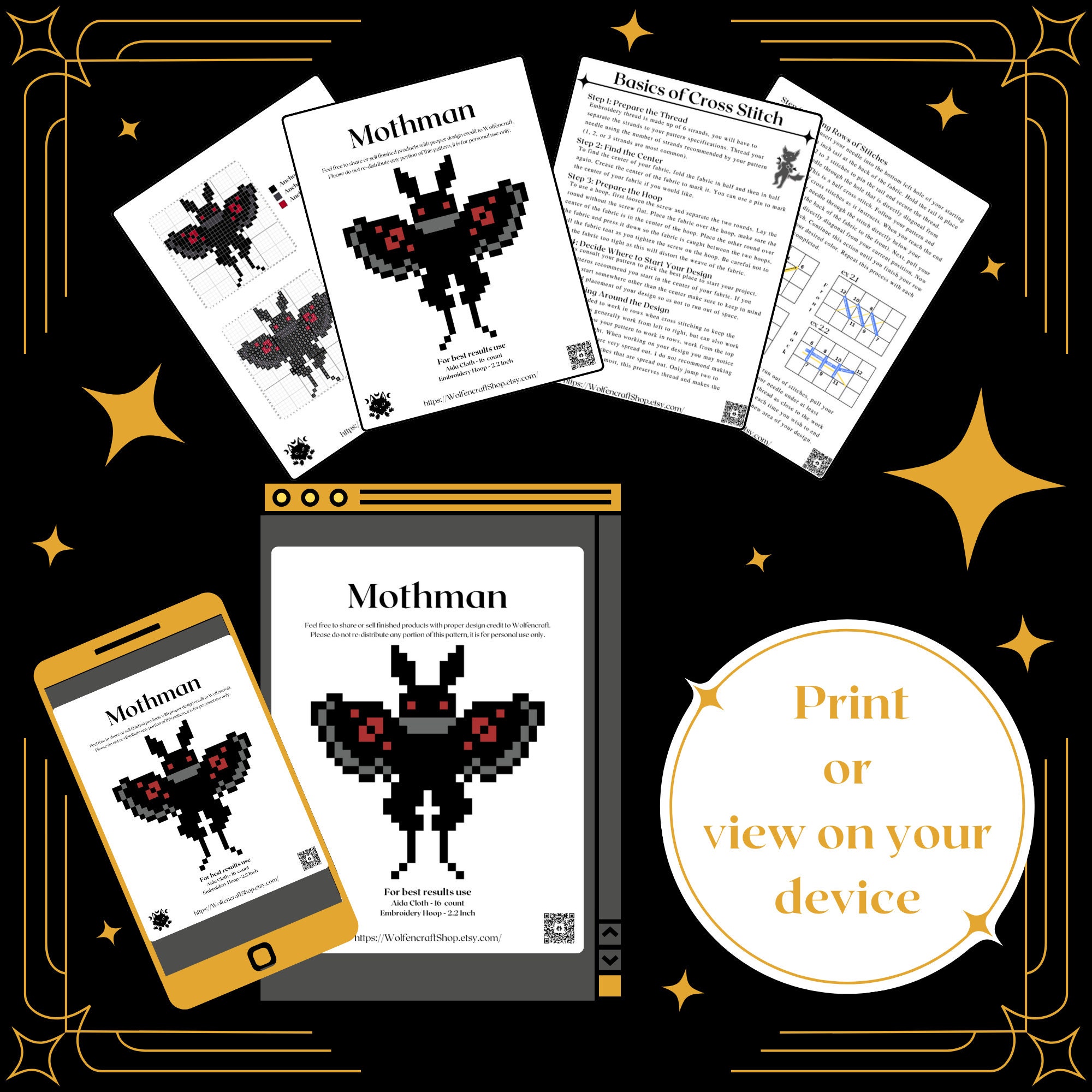Mothman Cross Stitch Pattern Beginner Friendly PDF Cryptid Collection ...