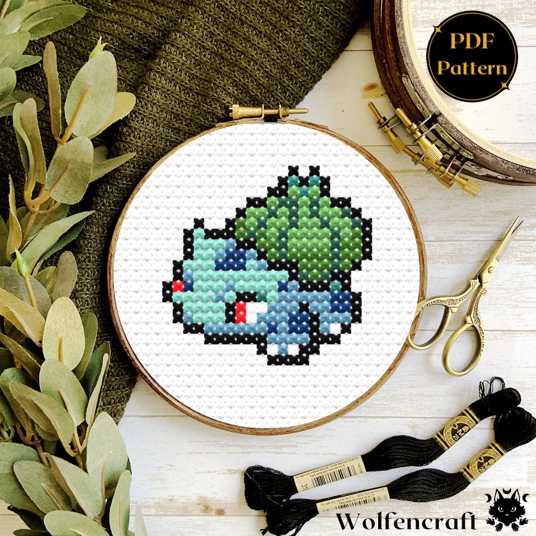 Bulbasaur Sprite Cross Stitch Pattern - Beginner Friendly PDF - Pokemon ...