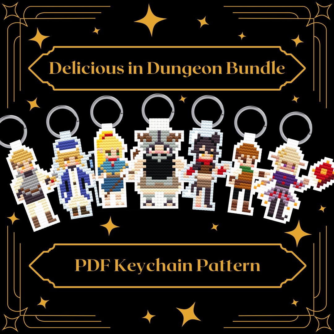 Dungeon Meshi Double Sided Cross Stitch Keychain Pattern - Beginner ...