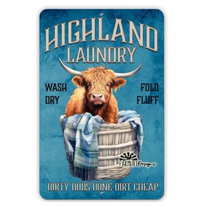 Highland Cow Laundry Sign, 8x12, Cow in Clothes Basket Hamper ...