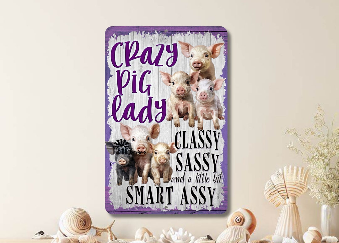 Pig Lady Sign, Crazy Pig Lady Gift, Gift for Pig Lover, Pig Metal Sign ...