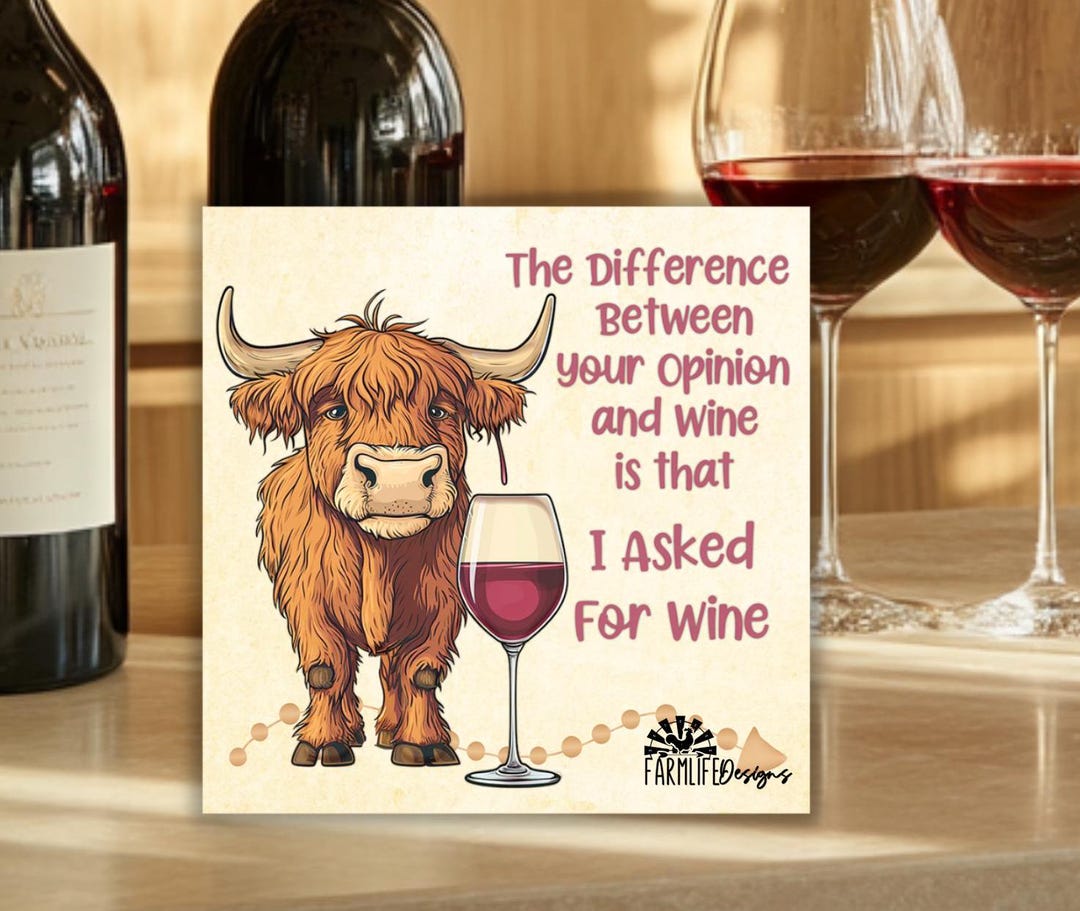 Highland Cow Wine Sign, Funny Wine Bar Shelf Sitter, Small Hanging ...