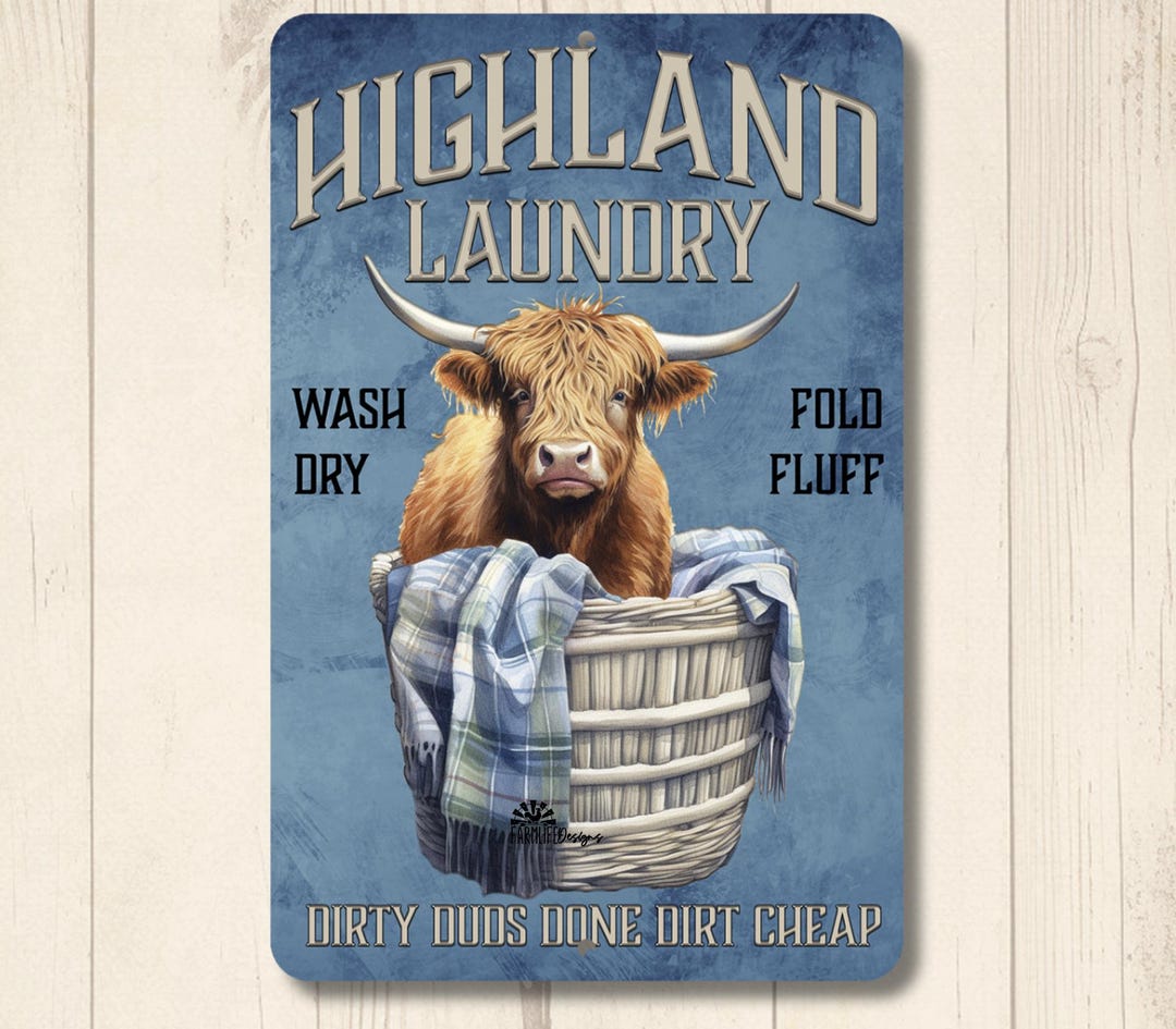 Highland Cow Laundry Room Sign, Cow Lover Gift, Cow in Clothes Basket ...