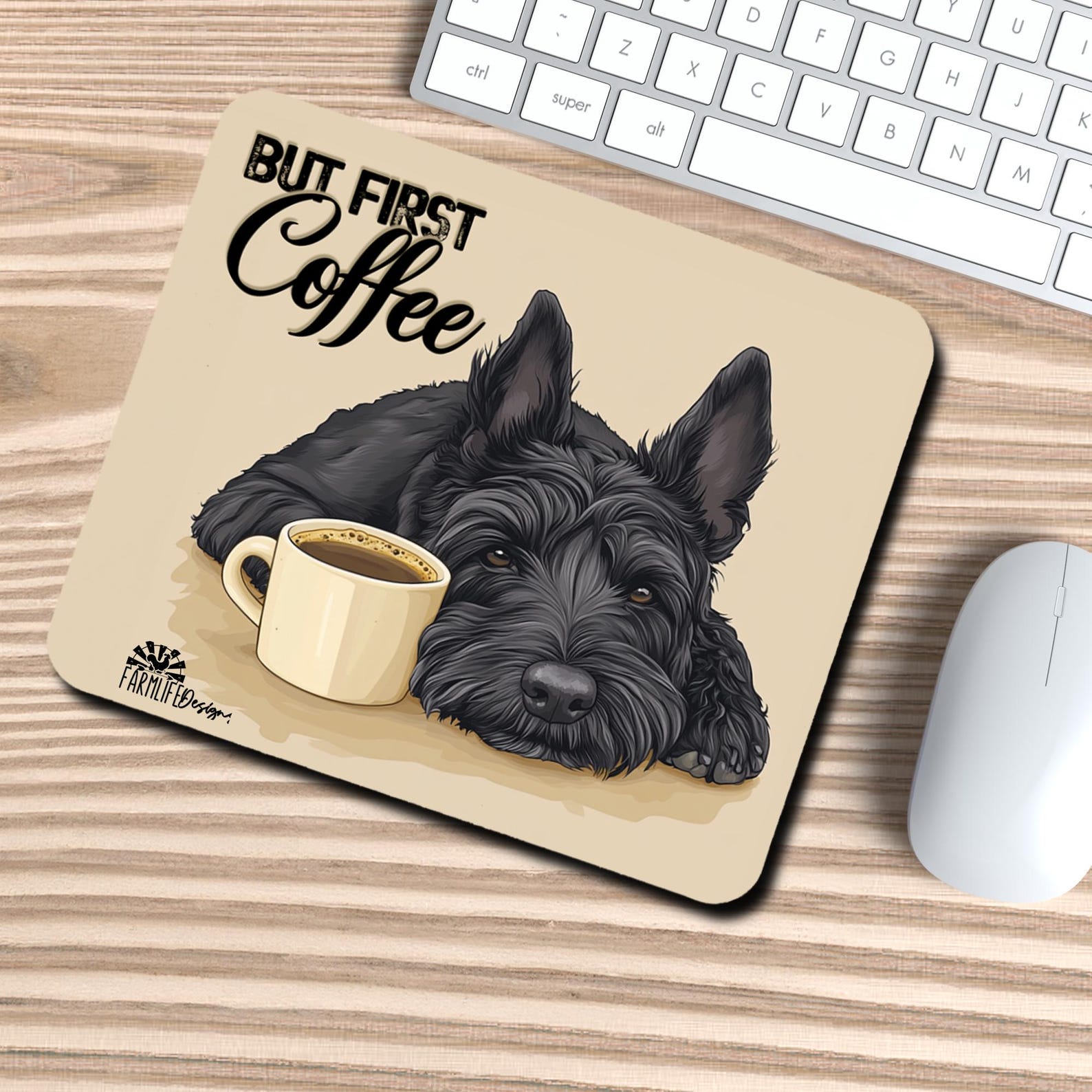Scottish Terrier Mouse Pad, but First Coffee Mousepad, Scottie Dog Bar ...