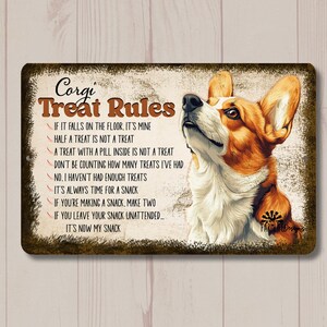 Corgi Treat Rules Sign, Funny Metal Tin Decor, What Your Dog Thinks ...
