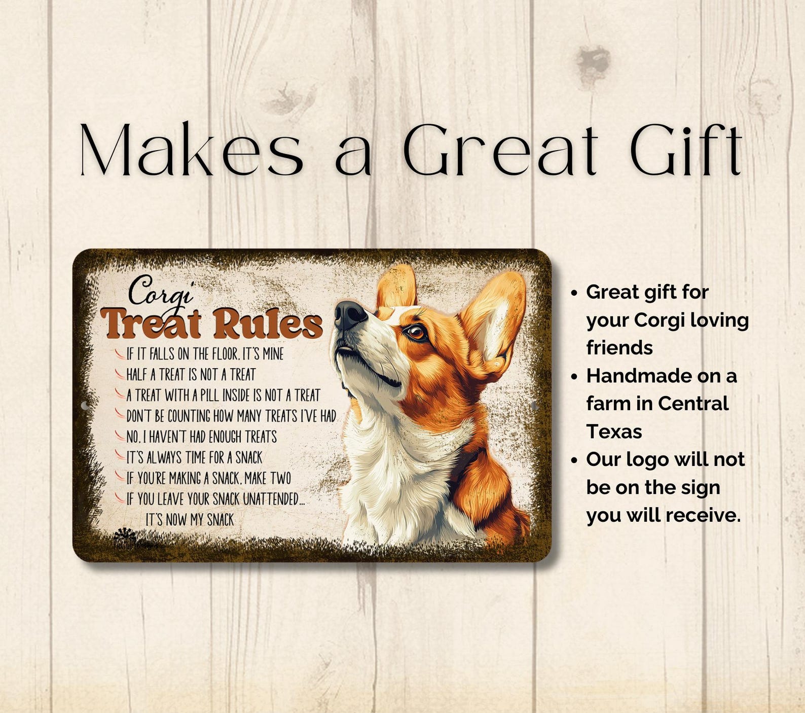 Corgi Treat Rules Sign, Funny Metal Tin Decor, What Your Dog Thinks ...