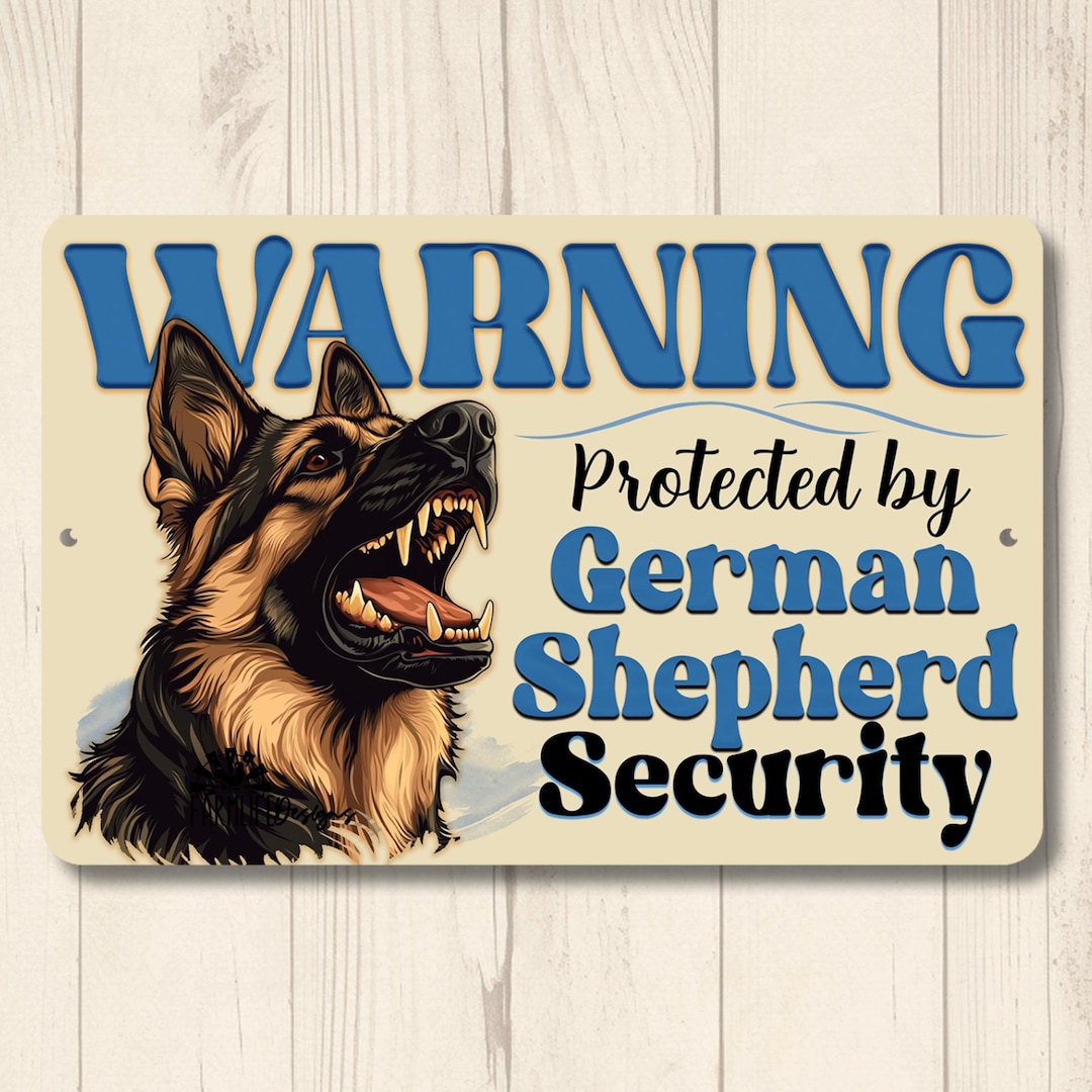 German Shepherd Warning Sign, Beware of Dog, Metal Tin Wall Art Outdoor ...