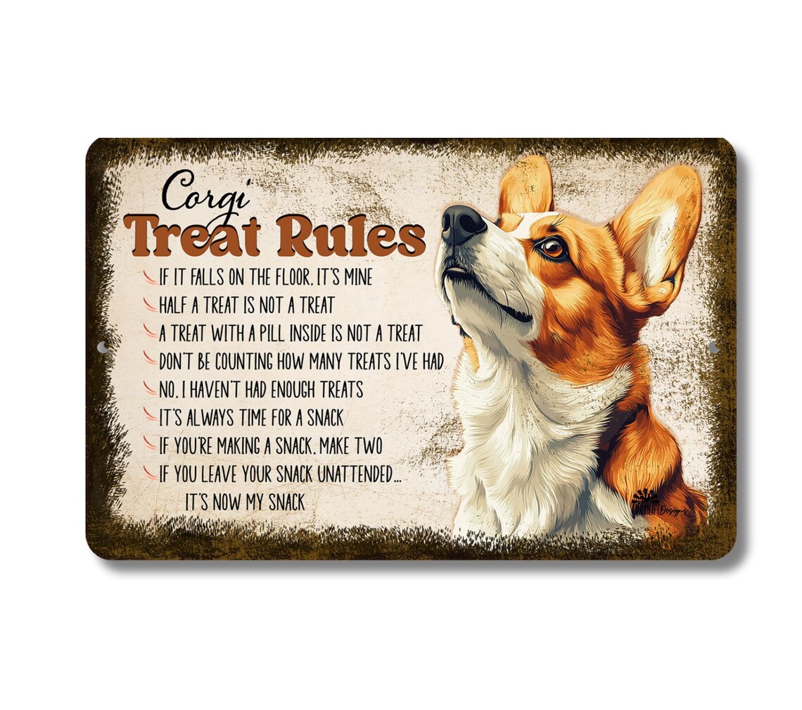 Corgi Treat Rules Sign, Funny Metal Tin Decor, What Your Dog Thinks ...