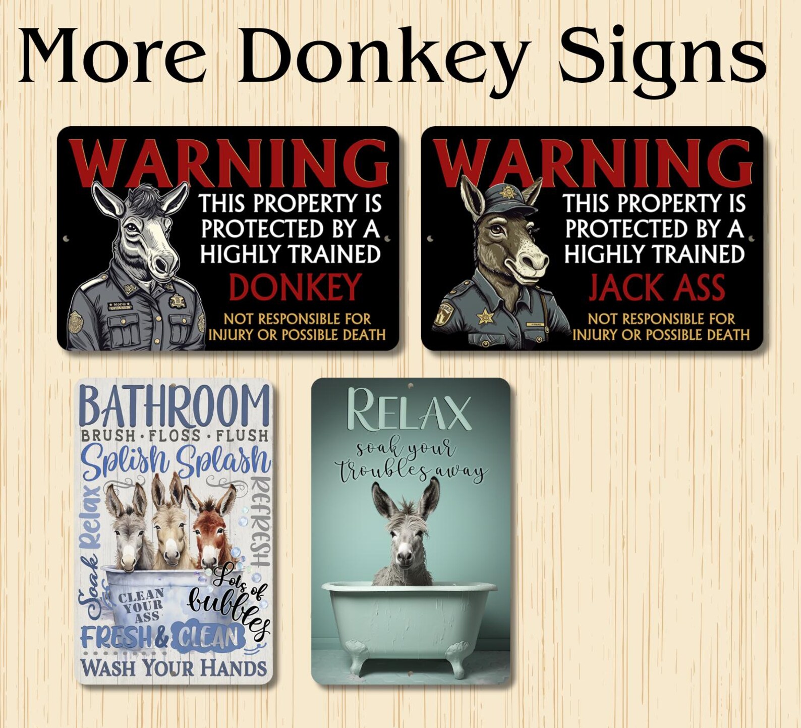 Donkey Bar Sign, Donkeys Drinking Cocktails, Funny Man Cave Sign, Metal ...