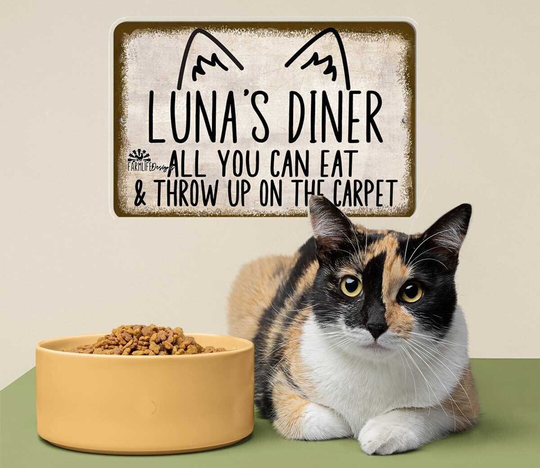 Personalized Cat Diner Sign, Custom Cat Name, Kitchen Decor, Gift for ...