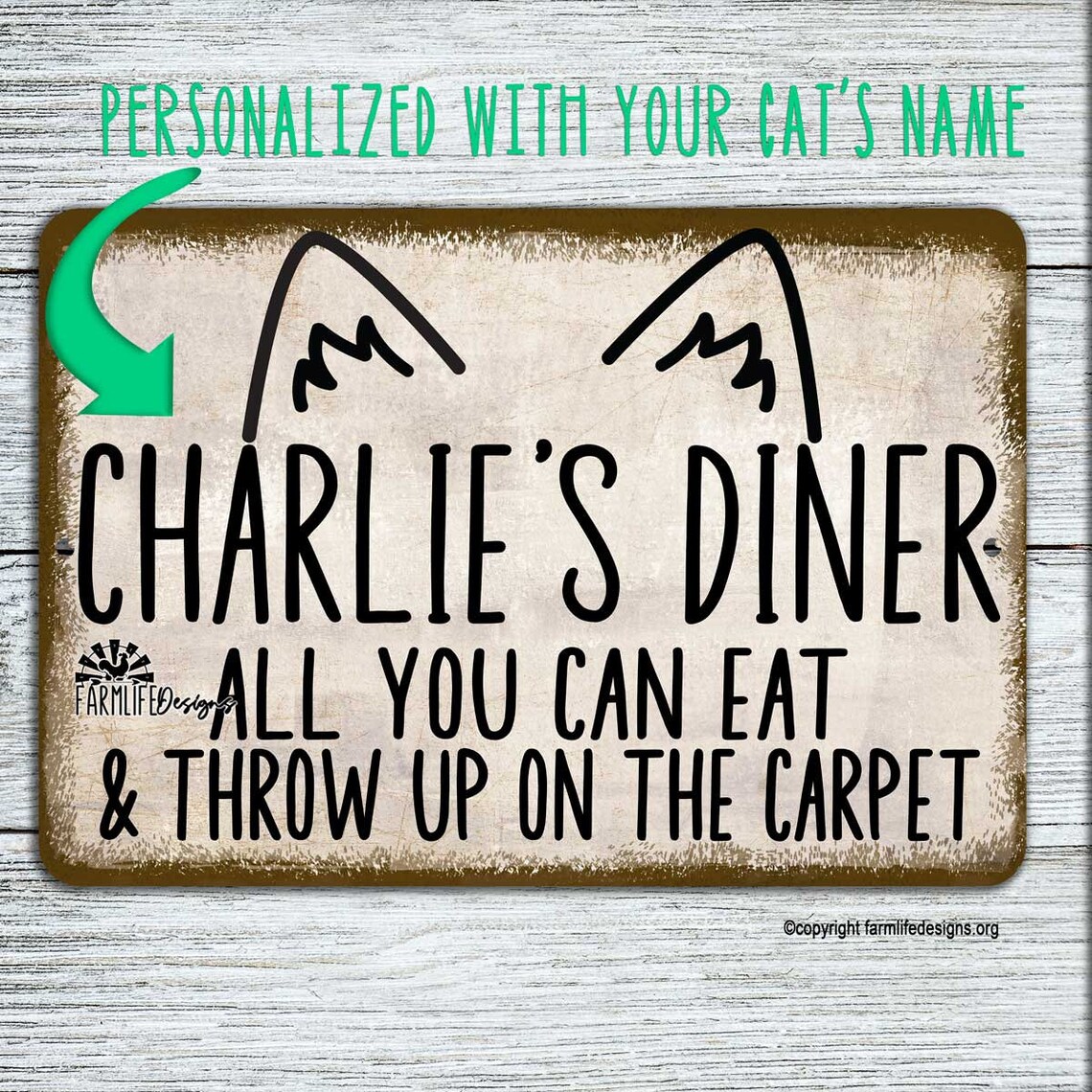 Personalized Cat Diner Sign, Custom Cat Name, Kitchen Decor, Gift for ...
