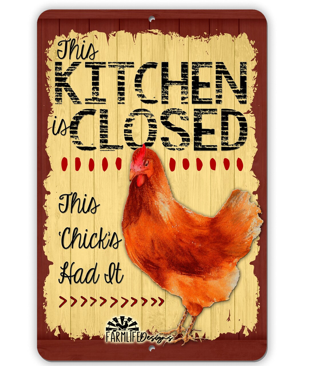 Chicken Kitchen Closed Sign Gold Brown Chickens Decor - Etsy