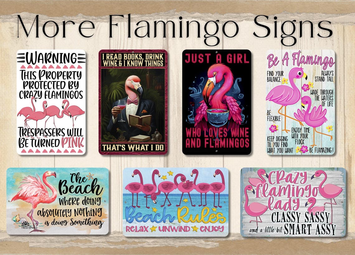 Crazy Flamingo Lady Sign, Flamingo in Grass Skirt, Metal Tin Wall Art ...