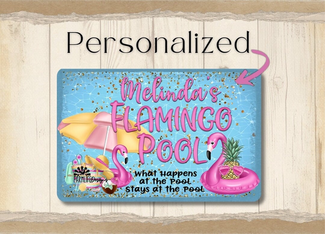 Personalized Flamingo Pool Sign, Customized With Your Name, Bar ...