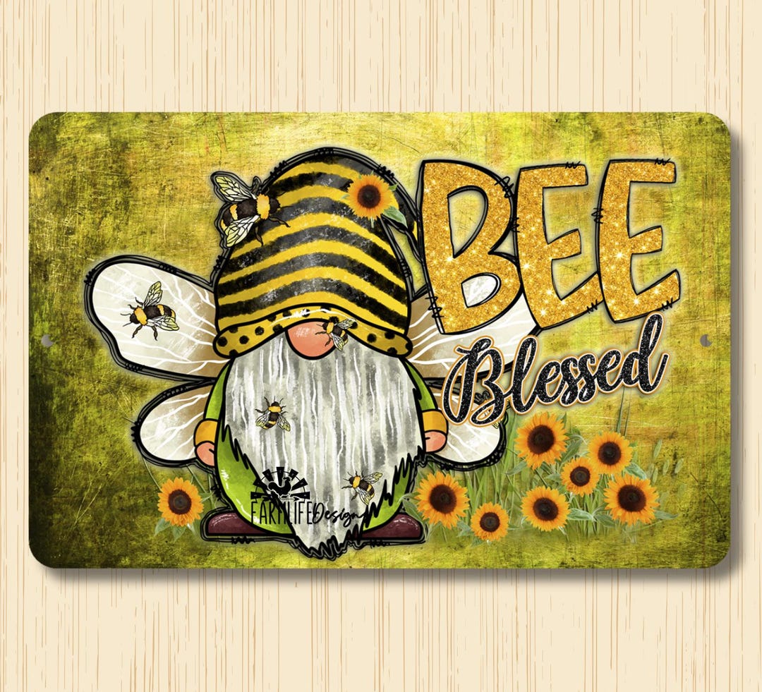 Gnome Bee Sign, Bee Blessed, Sunflower Wall Art, Gift for Gnome Lover, Bee Lover Gift, Farmhouse ...