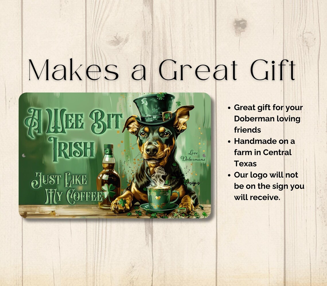 Doberman Irish Coffee Sign, Funny Metal Wall Art, Coffee Bar Dog Decor ...