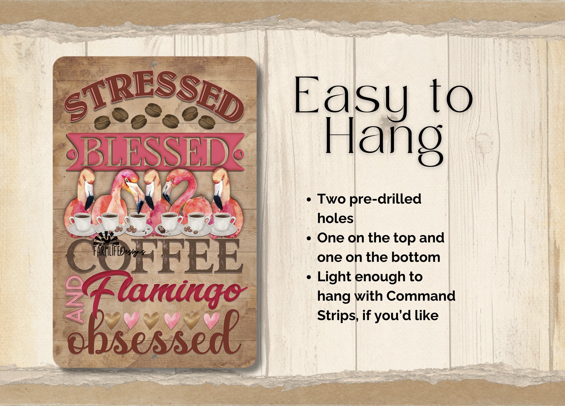 Flamingo Coffee Bar Sign, Stressed, Blessed Flamingo Obsessed, Metal ...