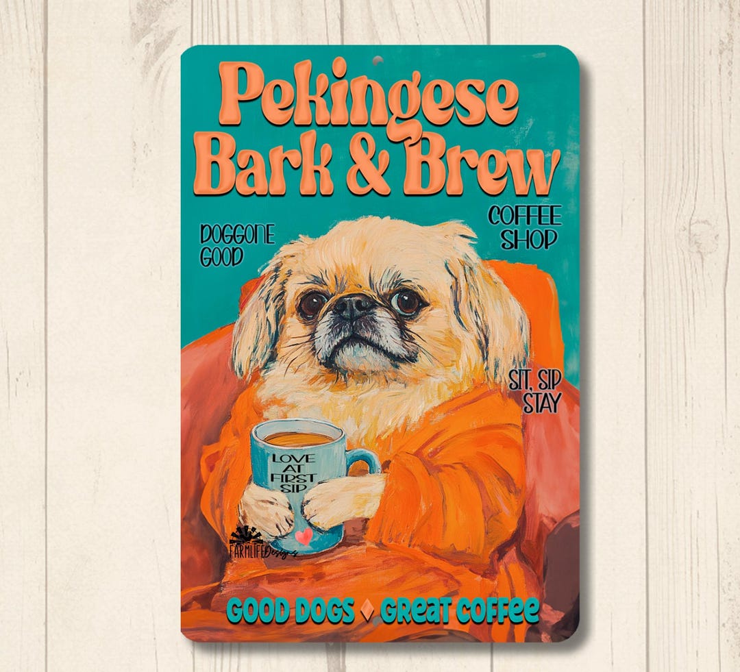 Pekingese Coffee Bar Gift, Bark & Brew Sign, Dog Lover Gift, Coffee ...