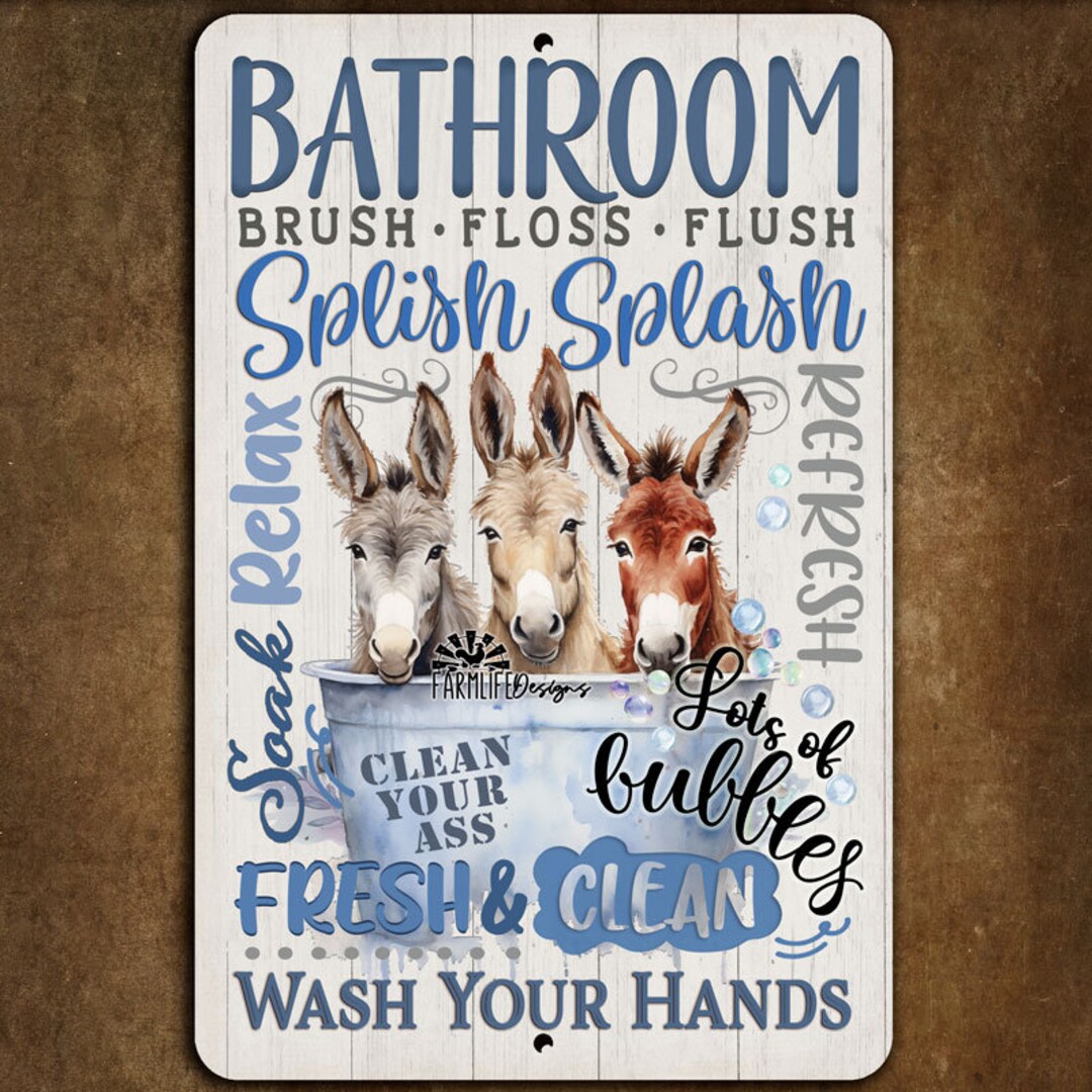 Donkeys Bathtub Sign, Subway Bathroom Metal Art, Farmhouse Bath Decor ...