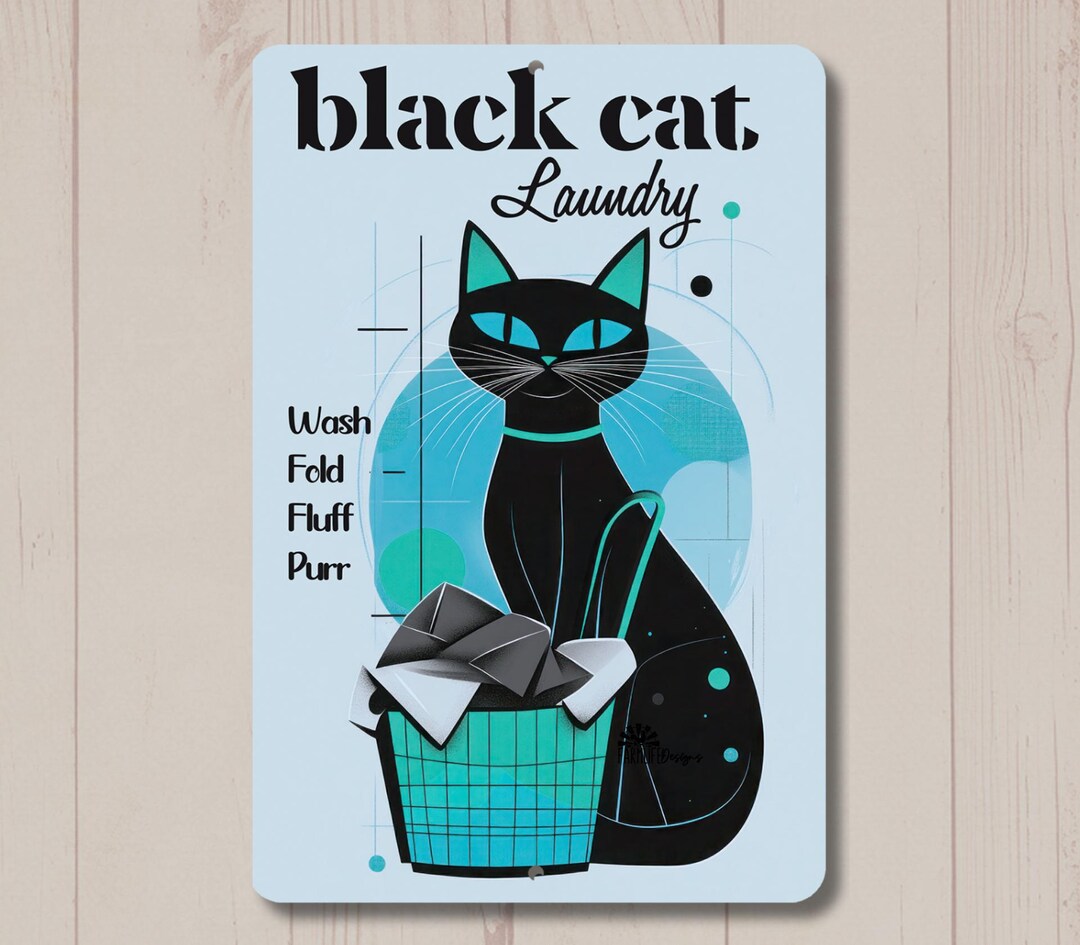 Black Cat Laundry Room Sign, Kitty Mom Gift, Housewarming Gift, Mid ...