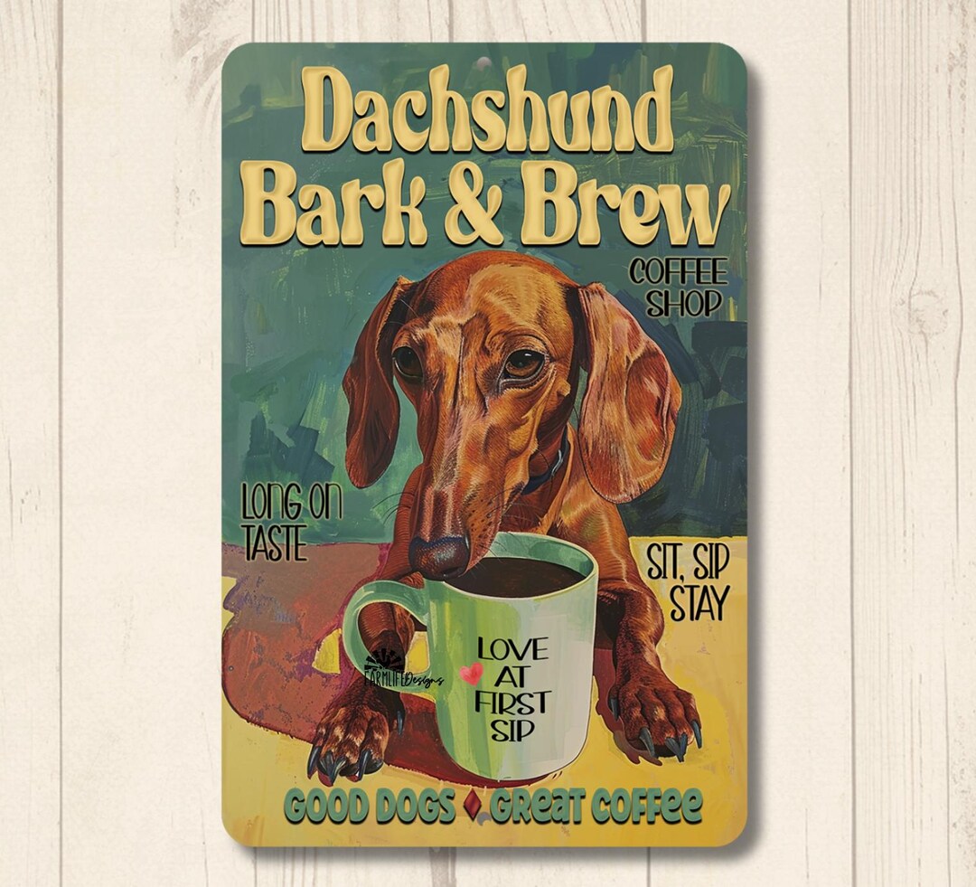 Dachshund Coffee Bar Gift, Wiener Dog Bark & Brew Sign, Coffee Station ...