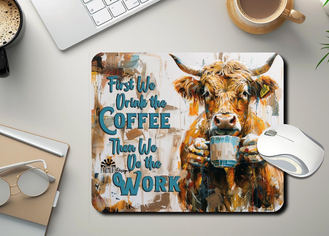Highland Cow Mouse Pad, Highland Cow Coffee Lover Gift, Computer ...