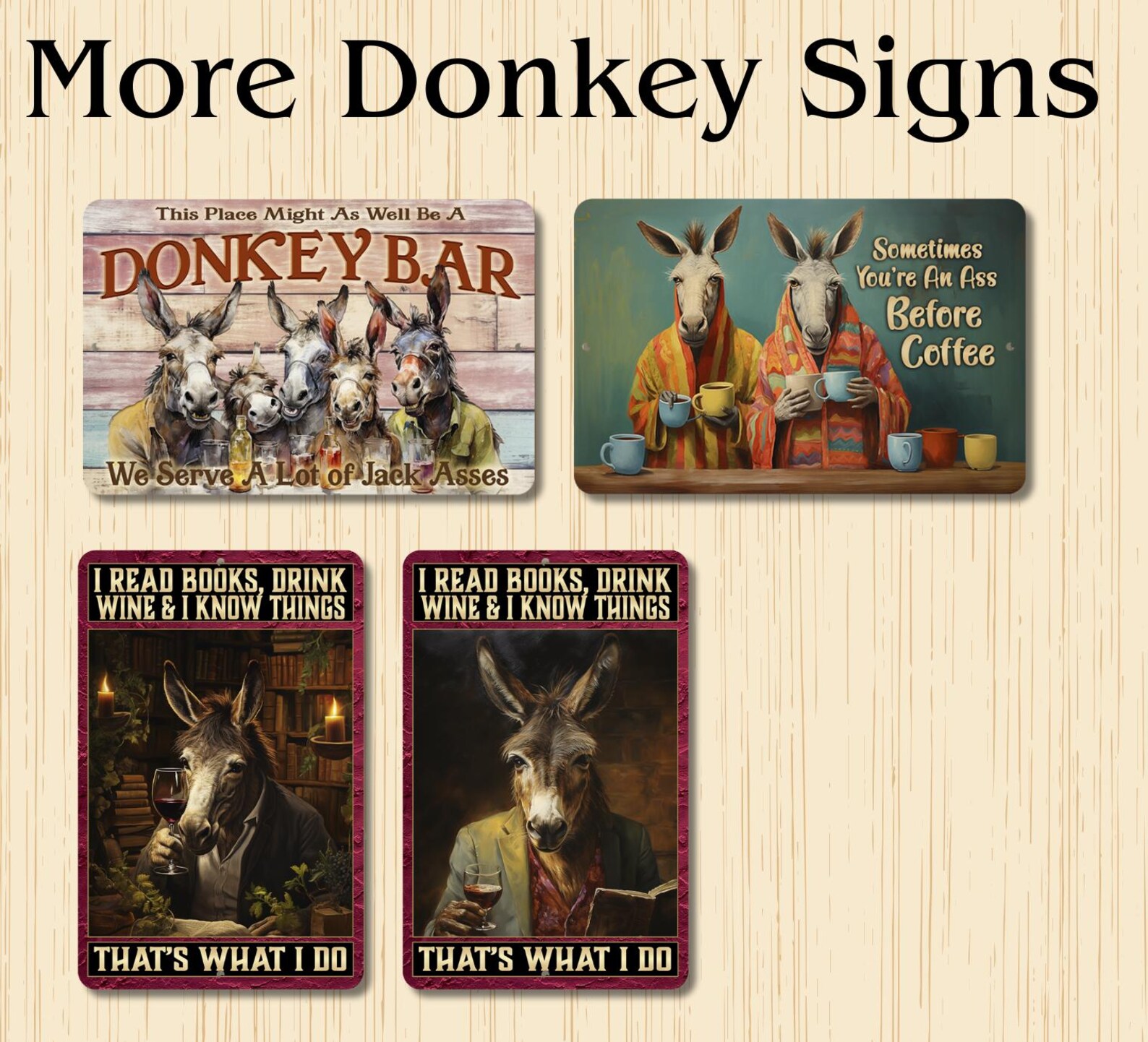 Donkey Bar Sign, Donkeys Drinking Cocktails, Funny Man Cave Sign, Metal ...