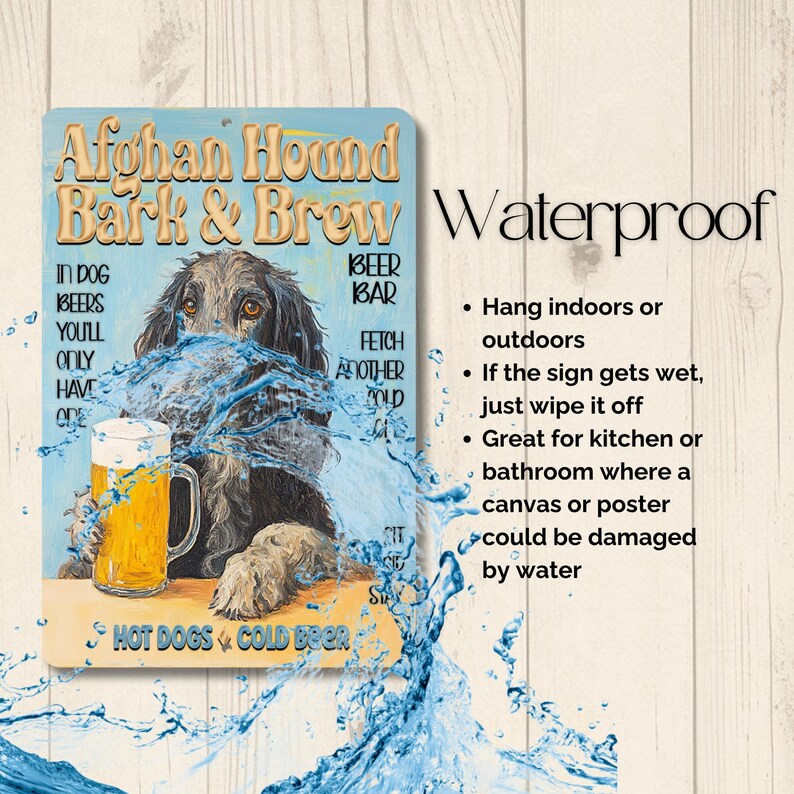 Afghan Hound Beer Bar Sign, Bark & Brew, Funny Handmade Metal Tin, Man ...