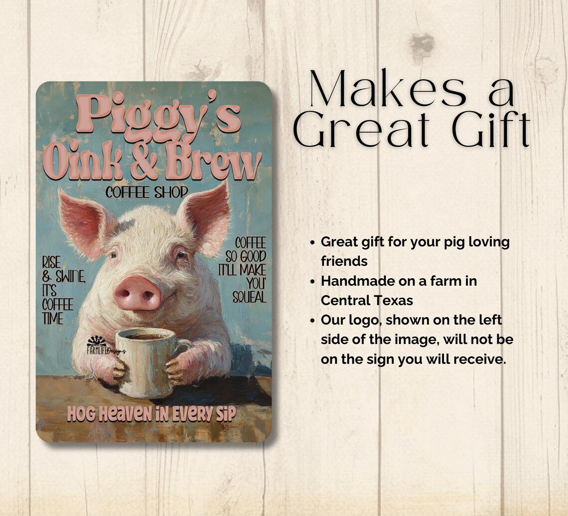 Pig Coffee Bar Gift, Oink & Brew Sign, Swine Piggy Coffee Station Art ...