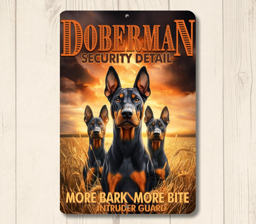 Doberman Guard Sign, Security Detail, Warning Sign, Black Dog, Metal ...
