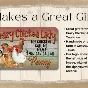 Crazy Chicken Lady Funny Personalized Sign, Gift for Chicken Mom, Metal ...