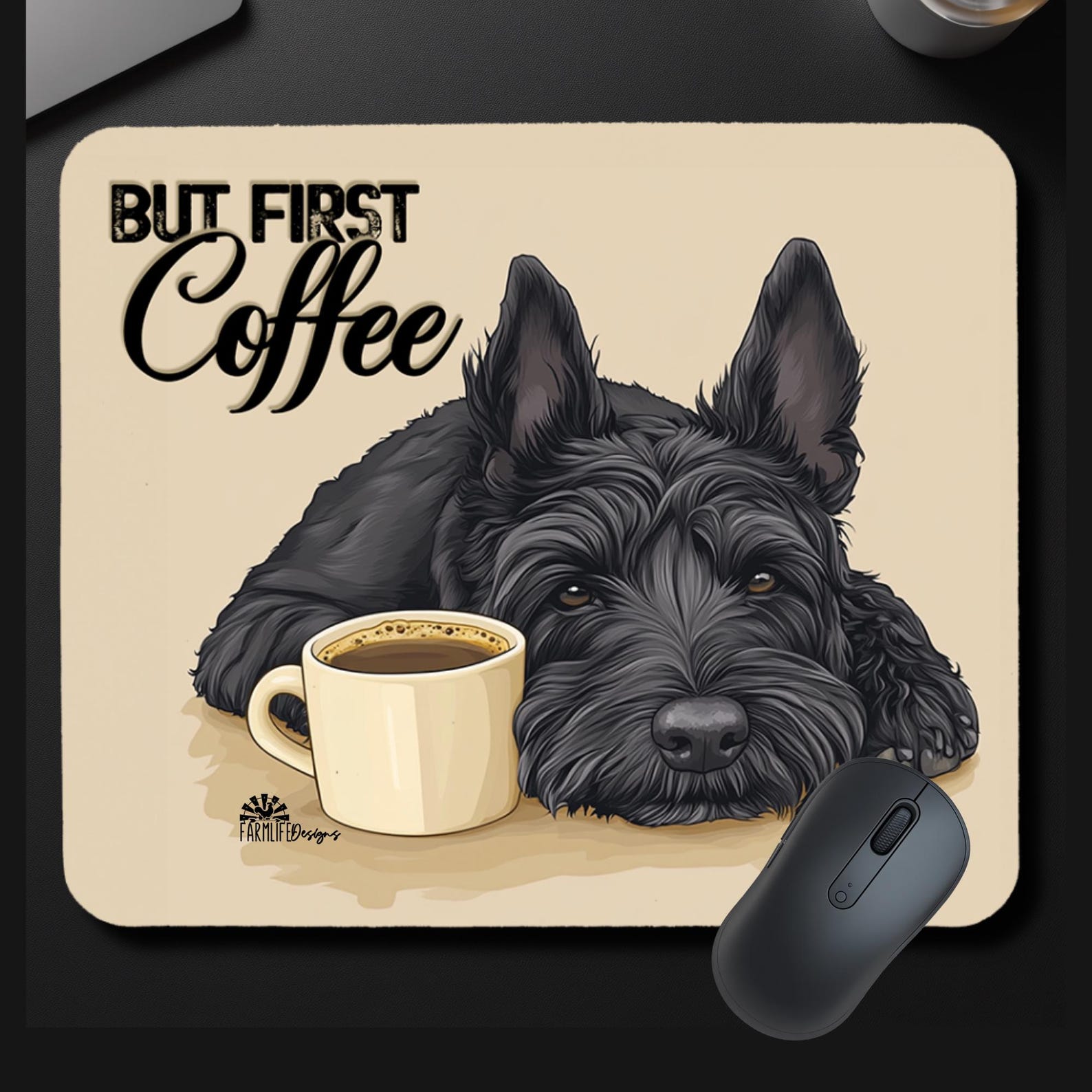 Scottish Terrier Mouse Pad, but First Coffee Mousepad, Scottie Dog Bar ...