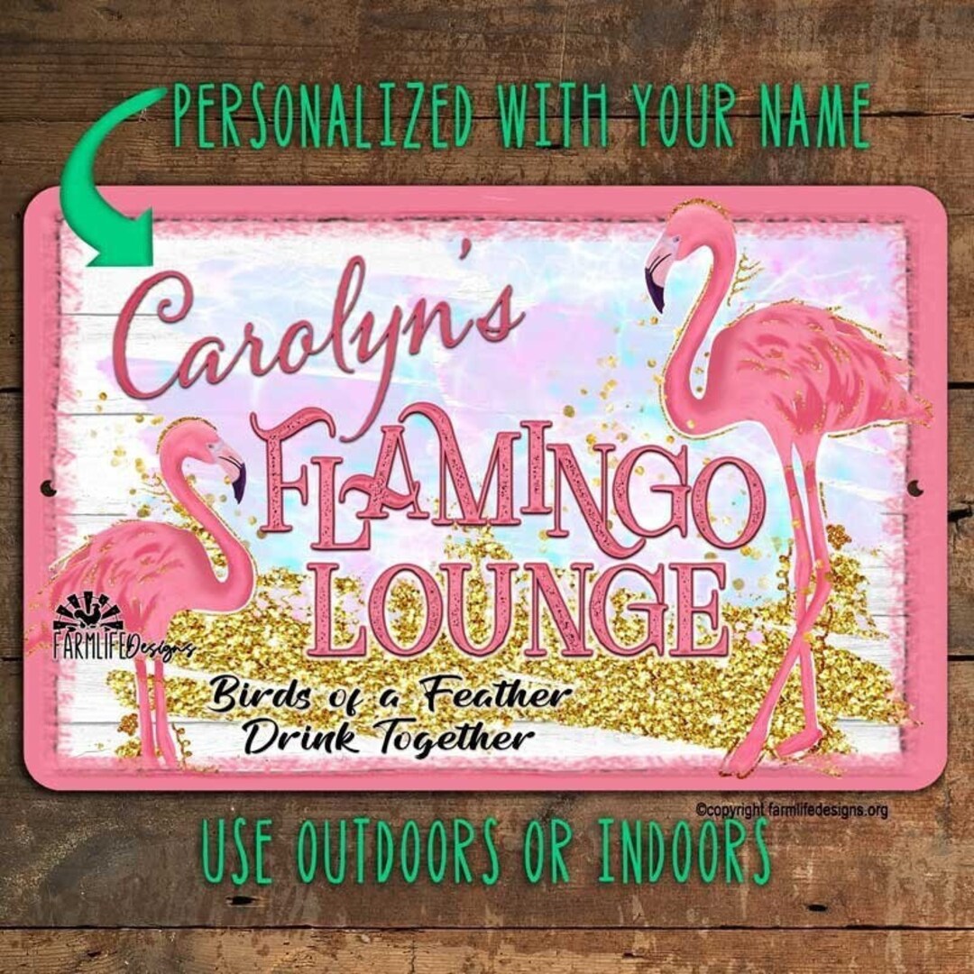 Personalized Flamingo Lounge Sign, Customized With Your Name, Bar ...