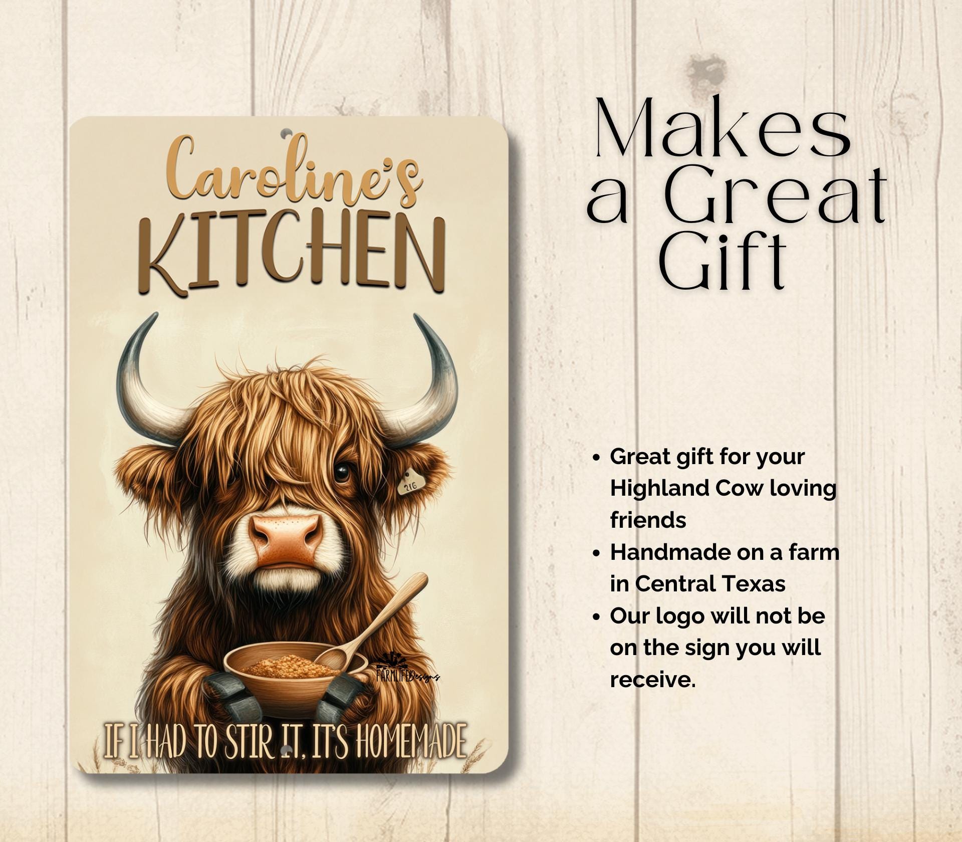 Highland Cow Custom Kitchen Sign, Personalized With Your Name & Slogan ...