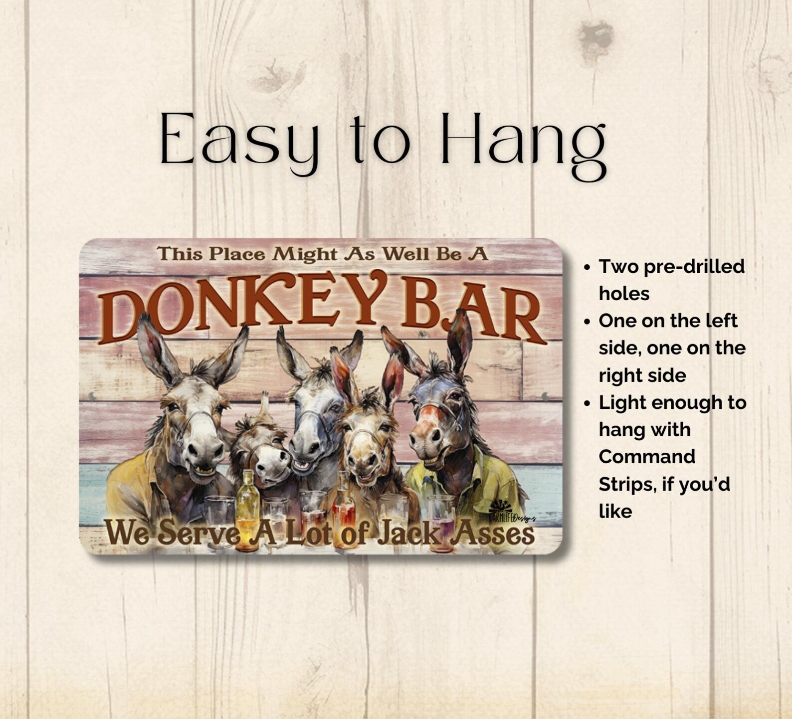 Donkey Bar Sign, Donkeys Drinking Cocktails, Funny Man Cave Sign, Metal ...