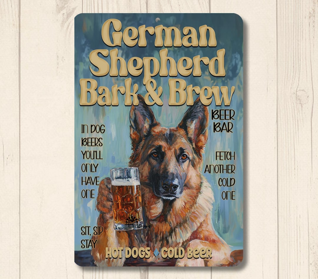 German Shepherd Beer Bar Sign, Bark & Brew Pub, Dog Lover Wall Art, Pop ...