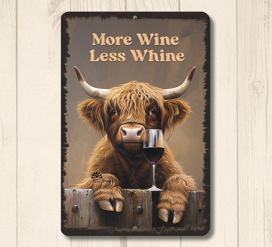 Highland Cow Wine Bar Sign, Fluffy Cow Decor, Housewarming Gift, Metal ...