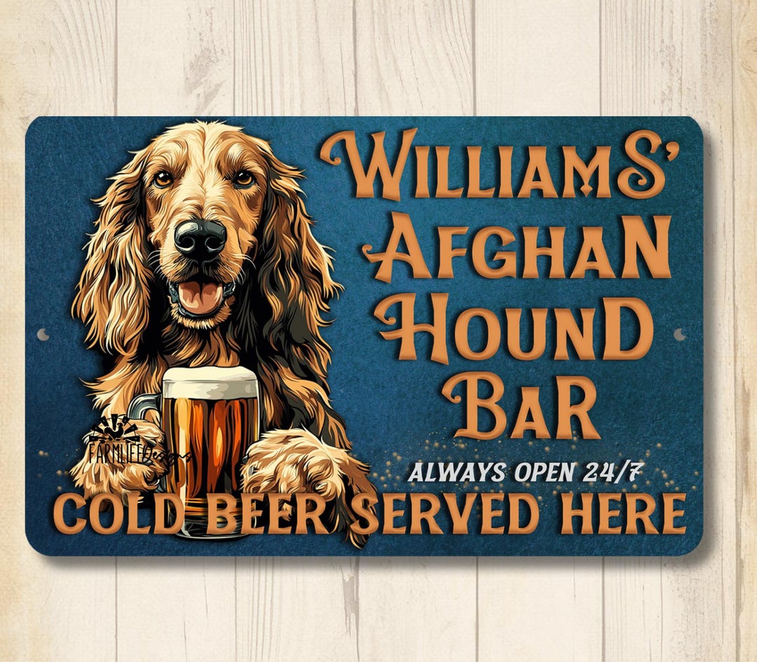 Afghan Hound Custom Bar Sign, Personalized With Your Name, Man Cave ...