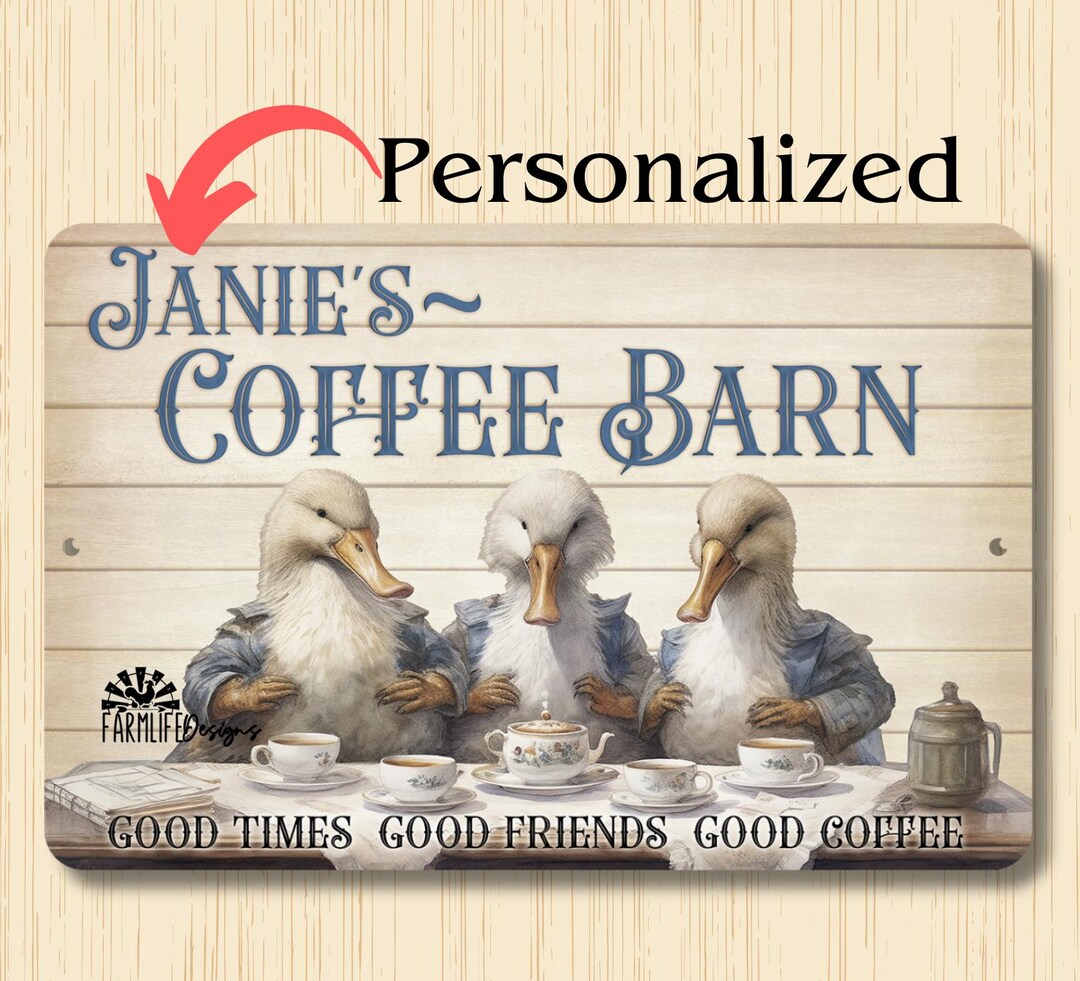 Custom Duck Coffee Bar Sign, Ducks Drinking Coffee, Coffee Barn ...