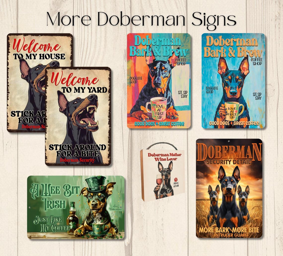 Doberman Irish Coffee Sign, Funny Metal Wall Art, Coffee Bar Dog Decor ...