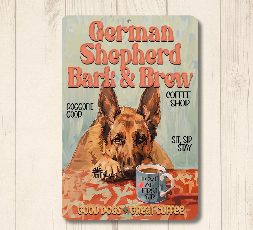 German Shepherd Coffee Bar Sign, Bark & Brew, Shepperd Mom Gift, Coffee Time Housewarming Gift ...