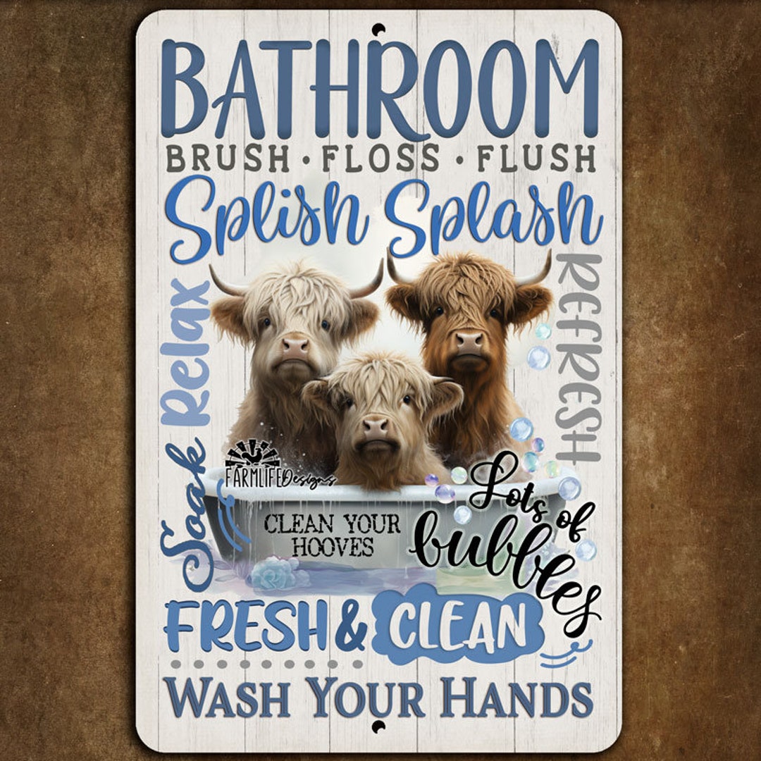 Highland Cow Bathtub Sign, Subway Bathroom Wall Art, Cows Lover Gift ...